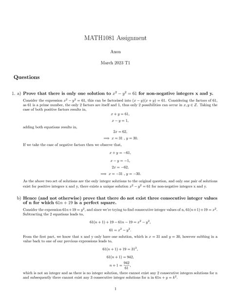 math1081 assignment final math1081 assignment anon march 2023 t questions 1 a prove that
