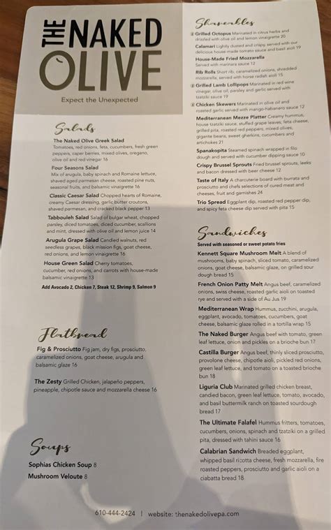Menu At The Naked Olive Restaurant Kennett Square