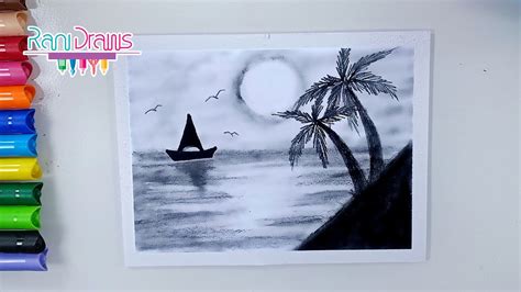Cómo dibujar un PAISAJE DE PLAYA con lápiz Paisajes fáciles paso a