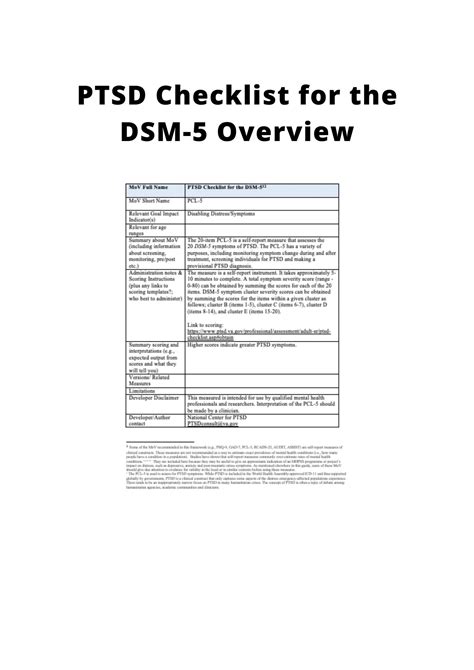 PTSD CHECKLIST FOR THE DSM 5 OVERVIEW IASC MHPSS M E FRAMEWORK MOV
