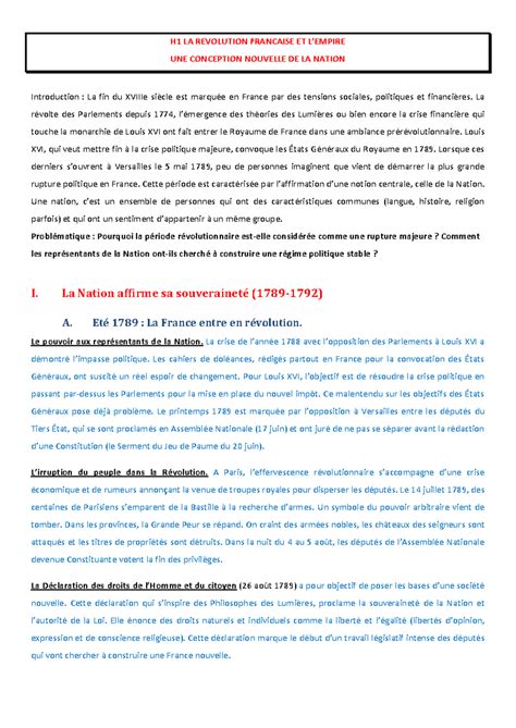 H1 1 révolution empire H 1 LA REVOLUTION FRANCAISE ET LEMPIRE UNE