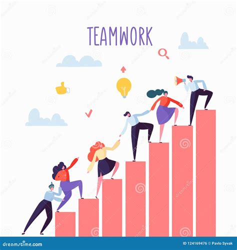 Flat Business People Climbing Up The Stairs Career Ladder With