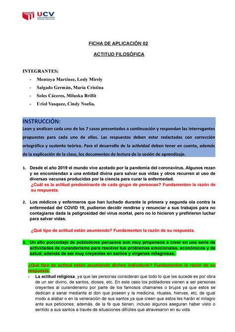 Resolución Casos Actitud Filosófica FICHA DE APLICACIÓN 02 ACTITUD