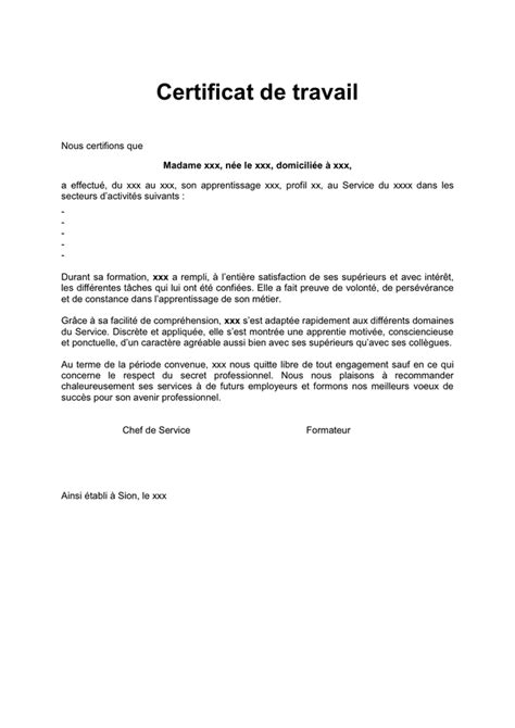 Modelé de certificat de travail DOC PDF page 1 sur 1
