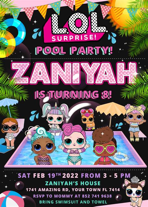 LOL Surprise Dolls Pool Party Invitation Gorgeous Invite Lupon Gov Ph