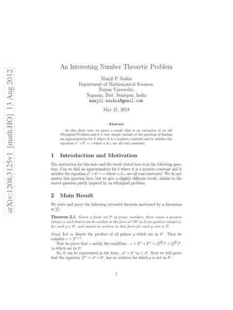 an interesting number theoretic problem 1 introduction and motivation pdf prime number