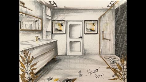 HAND RENDERING Interior Design Tutorial Bathroom Sketch In ONE POINT
