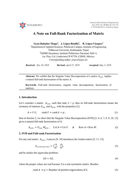 pdf a note on full rank factorization of matrix