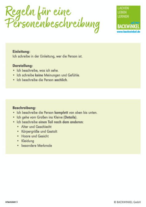 Personenbeschreibung Arbeitsblätter Tipps und Übungen für