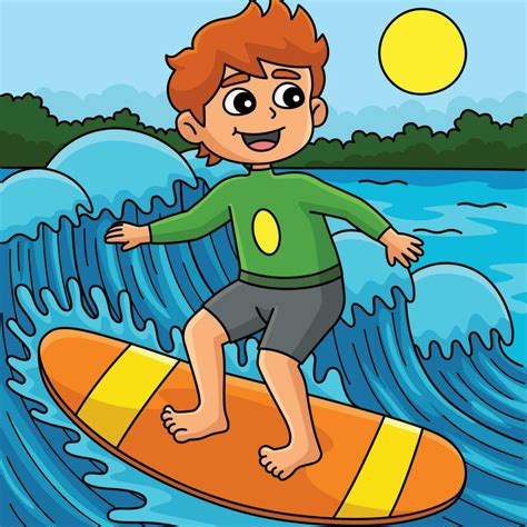 chico surf en verano de colores dibujos animados ilustración 27584047