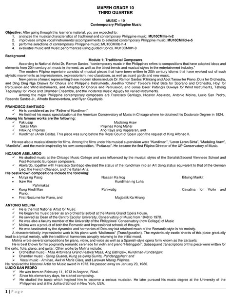 Mapeh 10 3Q Reviewer MAPEH GRADE 10 THIRD QUARTER MUSIC 10