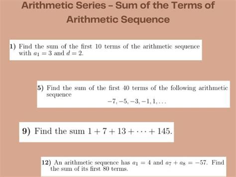 Arithmetic Series Sum Of The Terms Of Arithmetic Sequence Worksheet