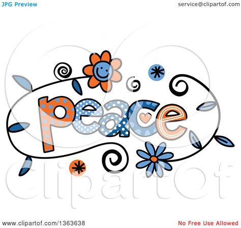 Clipart Of Colorful Sketched Peace Word Art Royalty Free Vector