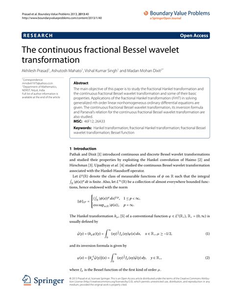 pdf the continuous fractional bessel wavelet transformation