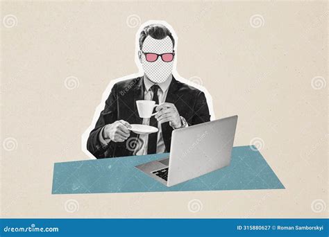 Composite Photo Collage Of Faceless Businessman Drink Coffee Cup Make
