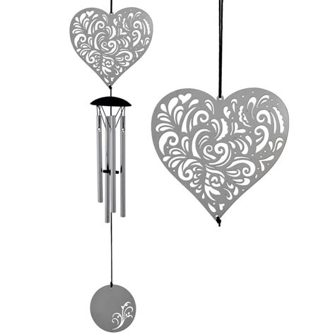 Carillon à Vent Filigrane Cœur 46CM 4 Baguettes en Aluminium