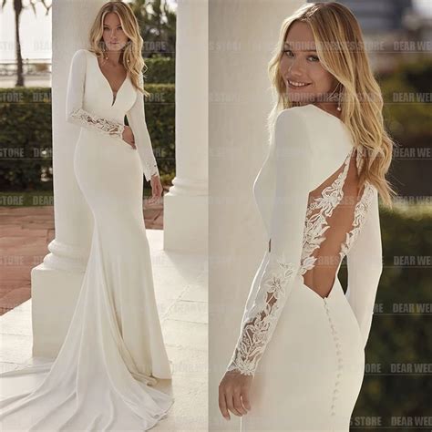 Robes De Mari E Sir Ne Dos Nu Manches Longues Pour Femmes Train Col En