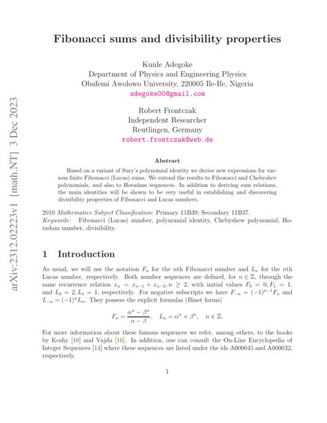 pdf fibonacci sums and divisibility properties