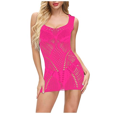 XMMSWDLA Women Lingerie Fishnets Dress Mesh Chemise Bodysuit Lace Smock