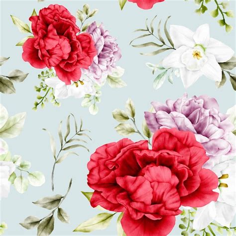 Premium Vector Seamless Pattern Blooming Peony Flower Watercolor