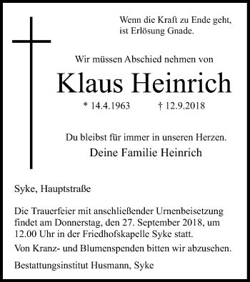 Traueranzeigen Von Klaus Heinrich Trauer Kreiszeitung De