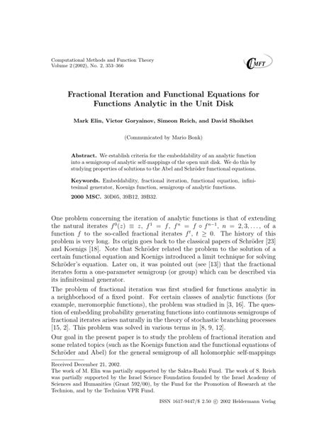 pdf fractional iteration and functional equations for functions analytic in the unit disk