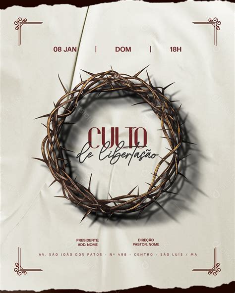 Flyer Gospel Culto de Libertação Social Media PSD Editável download