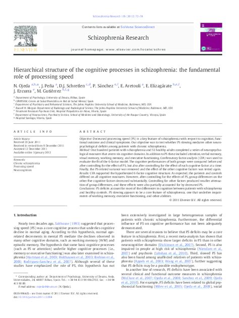 pdf hierarchical structure of the cognitive processes in schizophrenia the fundamental role