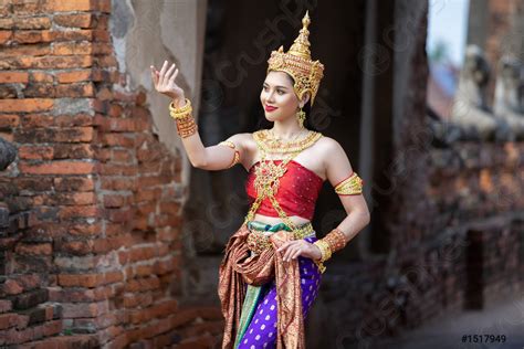 Asia Woman Wearing Traditional Thai Dressthe Costume Of