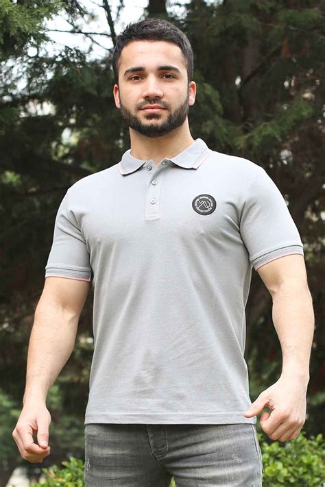Madmext Arma Detaylı Polo Yaka Gri Tişört 3052