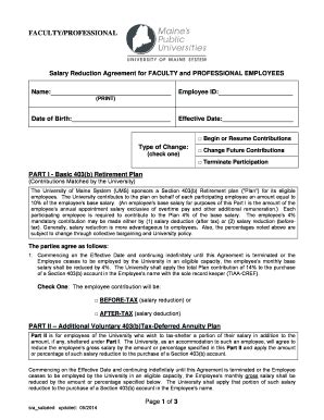Fillable Online Umaine Salary Reduction Agreement For Faculty And