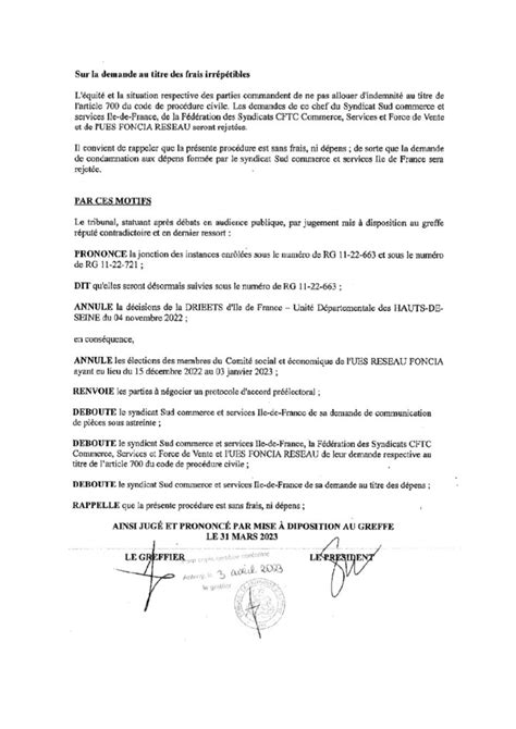Jugement Du Tribunal Cftc Foncia