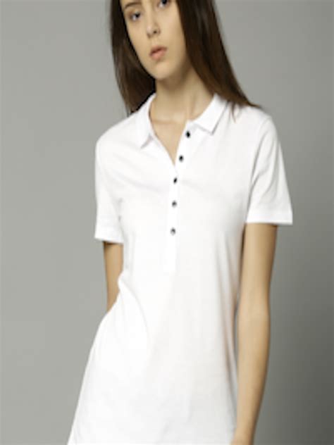 Buy Marks Spencer Women White Solid Polo Collar Pure Cotton T Shirt