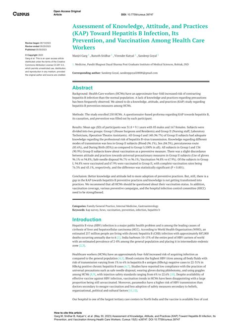PDF Assessment Of Knowledge Attitude And Practices KAP Toward
