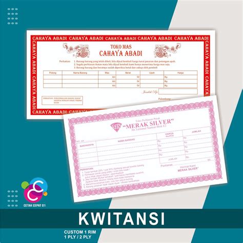 Jual Custom Kwitansi Cetak Nota Rim Ply Rangkap Percetakan