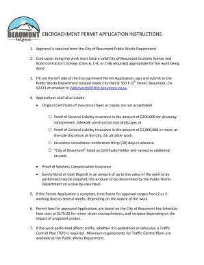 Fillable Online ENCROACHMENT PERMIT APPLICATION INSTRUCTIONS Fax Email