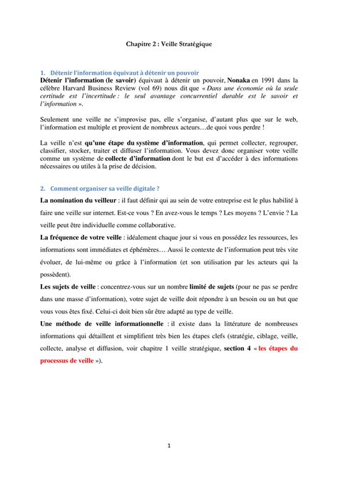 SOLUTION Chap2 Veille Strat Gique Organisation Et Outils Studypool