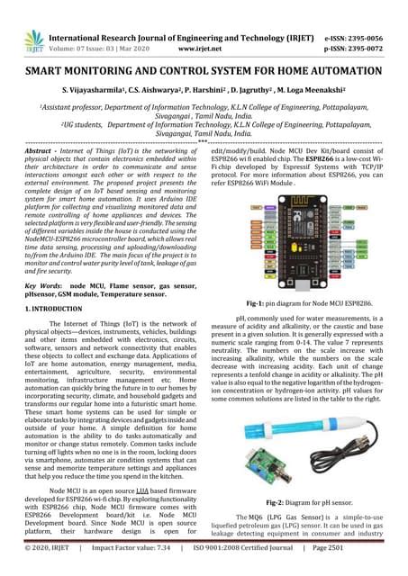 irjet smart monitoring and control system for home automation pdf