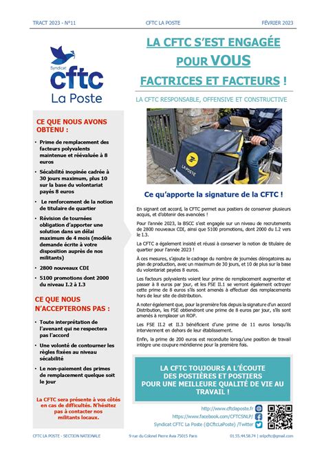 LA CFTC SEST ENGAGÉEPOUR VOUSFACTRICES ET FACTEURS CFTC LA POSTE