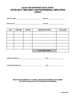 Fillable Online EXTRA DUTY TIME SHEET FOR PROFESSIONAL EMPLOYEES Fax