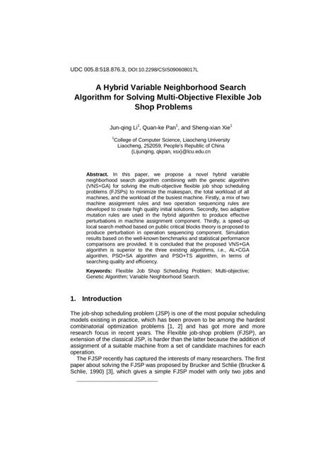 pdf a hybrid variable neighborhood search algorithm for · neighborhood search algorithm