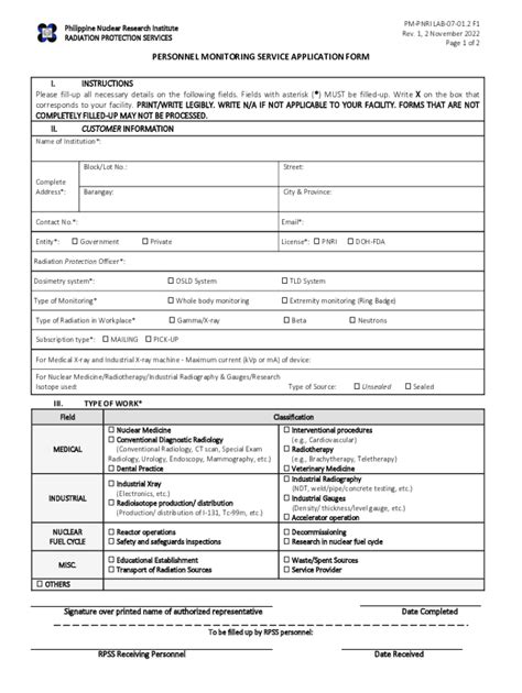 Fillable Online OSL PERSONNEL MONITORING SERVICE APPLICATION Fax