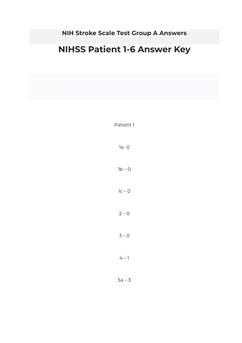 NIH Stroke Scale Test Group A Answers NIHSS Patient 1 6 Answer Key
