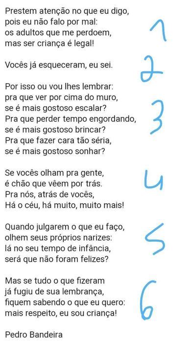 Quantas estrofes tem o poema Mais respeito eu sou criança brainly