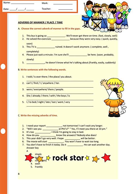 Adverbs Of Manner Place Time Activity Lesson