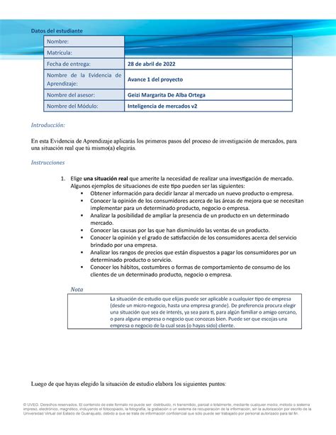 Inteligencia De Mercados V2 Avance 1 Del Proyecto Datos Del