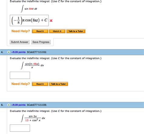 solved evaluate the indefinite integral use c for the