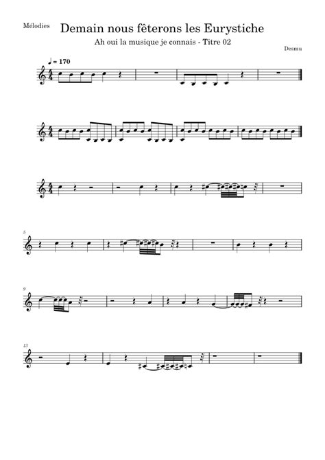 Demain nous fêterons les Eurystiche Desmu Sheet music for Piano Solo
