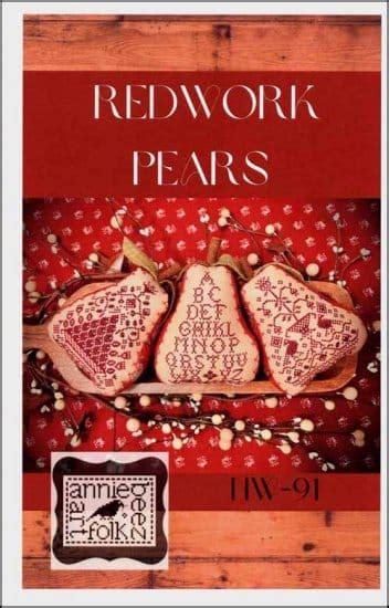 Redwork Pears By Annie Beez Folk Art Cross Stitch And More