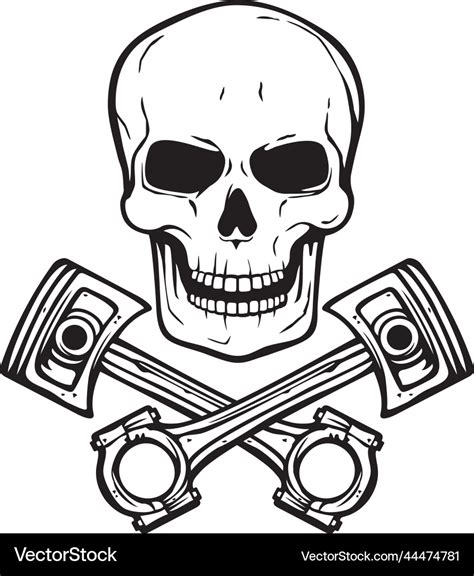 Human Skull With Crossed Engine Pistons Royalty Free Vector
